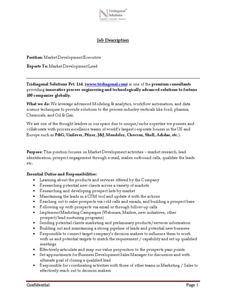 Market Development Executive Role | PDF | Sales | Customer Relationship ...