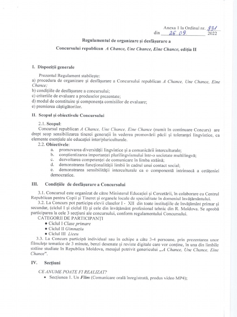 Ordin Concurs Limba Straina 2022 | PDF