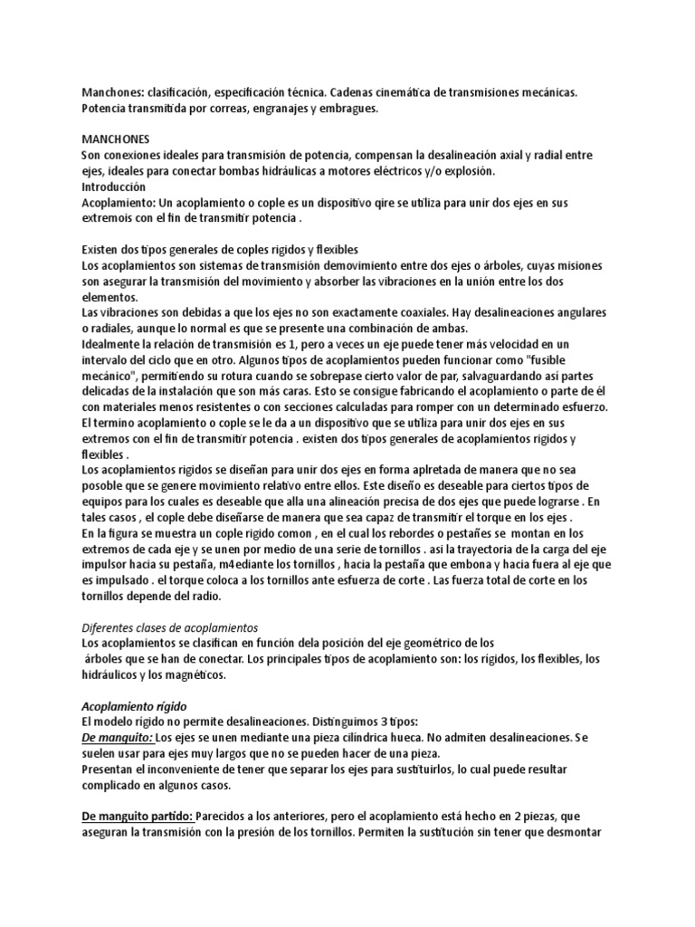 Manchones: Acoplamientos y Tipos | PDF | Eje | Ingeniería mecánica