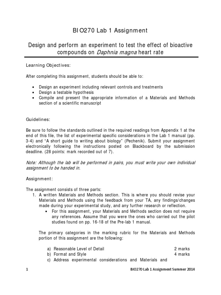 BIO270 Lab 1 Assignment 2014 | Download Free PDF | Experiment | Statistics