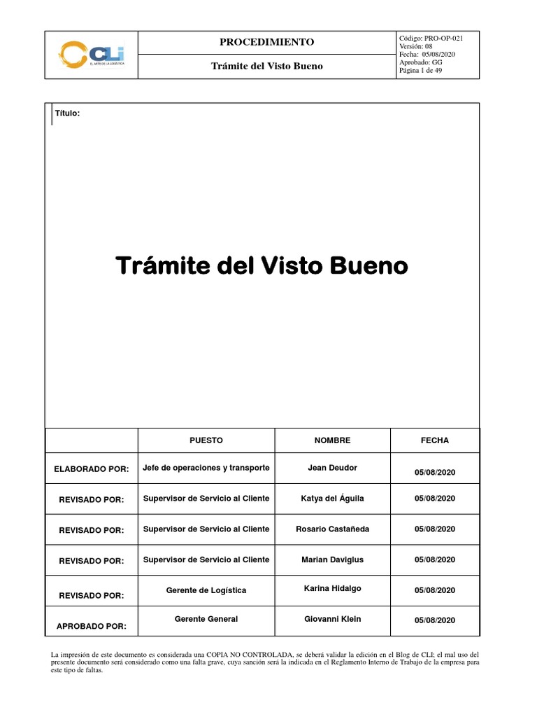 PRO OP 021 Trámite Del Visto Bueno V08 | PDF | Cheque | Correo