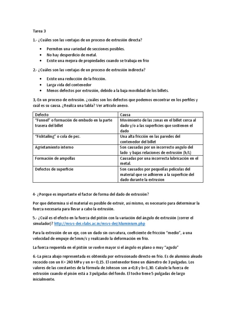 Tarea 3a | PDF | Extrusión | Fricción