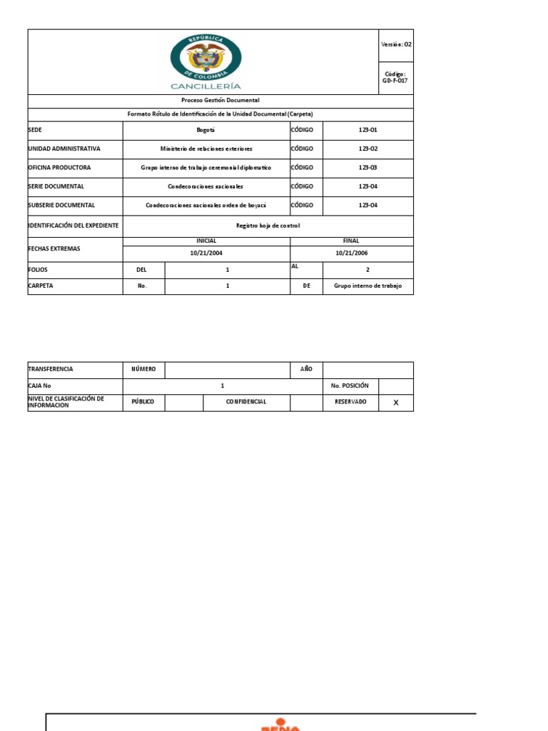 GD-F-017 Formato Identificación Rótulo Carpeta | PDF | Gestión de registros | Archivo de computadora