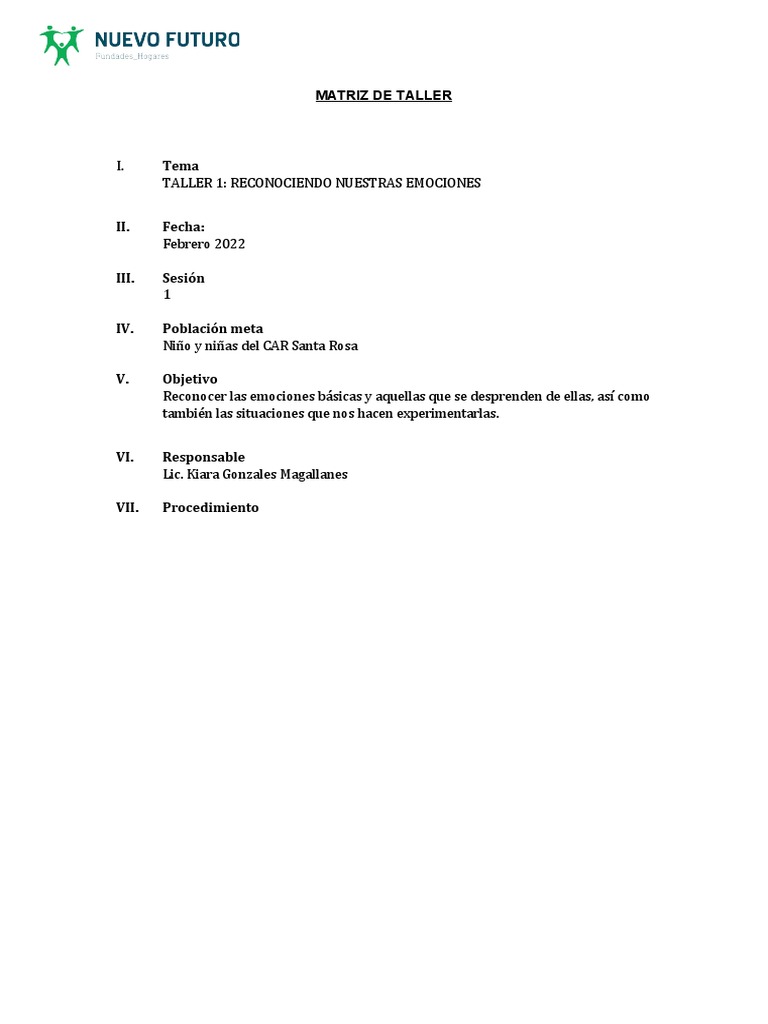 Taller 1 Reconociendo Nuestras Emociones Pdf