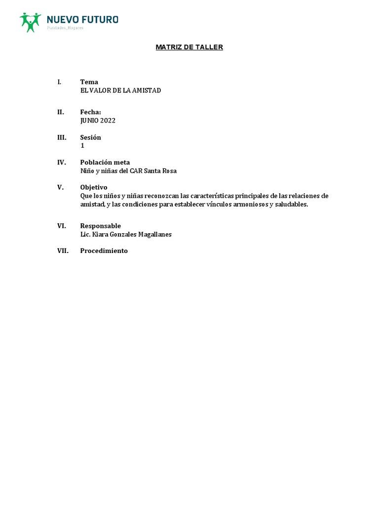 Taller 5 El Valor De La Amistad Pdf