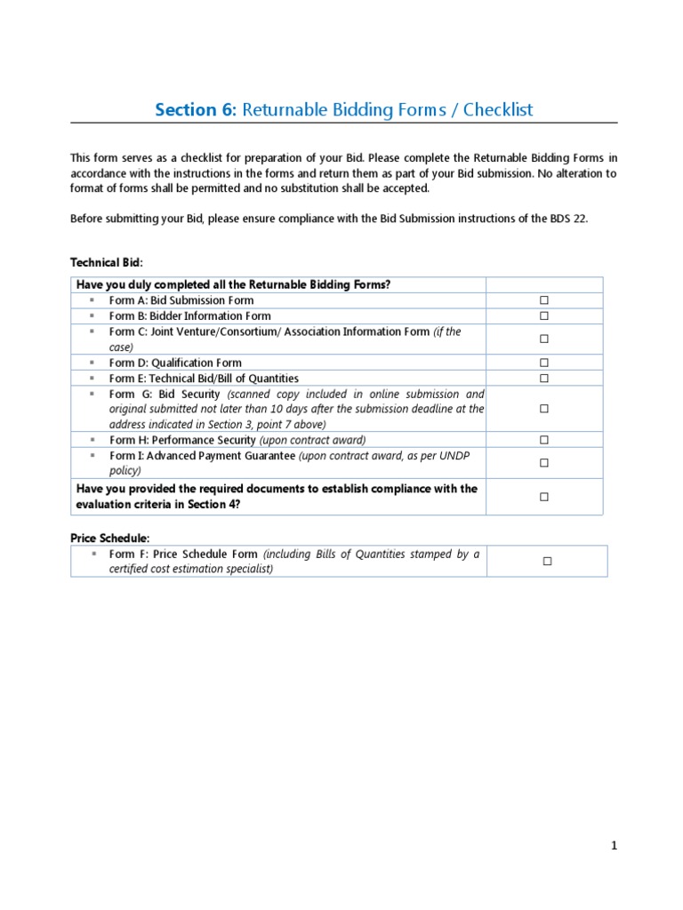 Section 6 Returnable Bidding Forms | PDF | Guarantee | Financial Statement