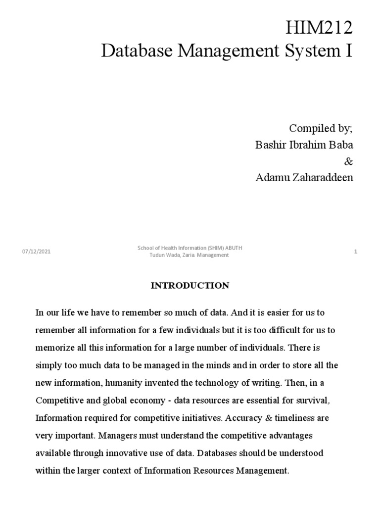 DBMS 1 Lecture Slide | PDF | Databases | Information