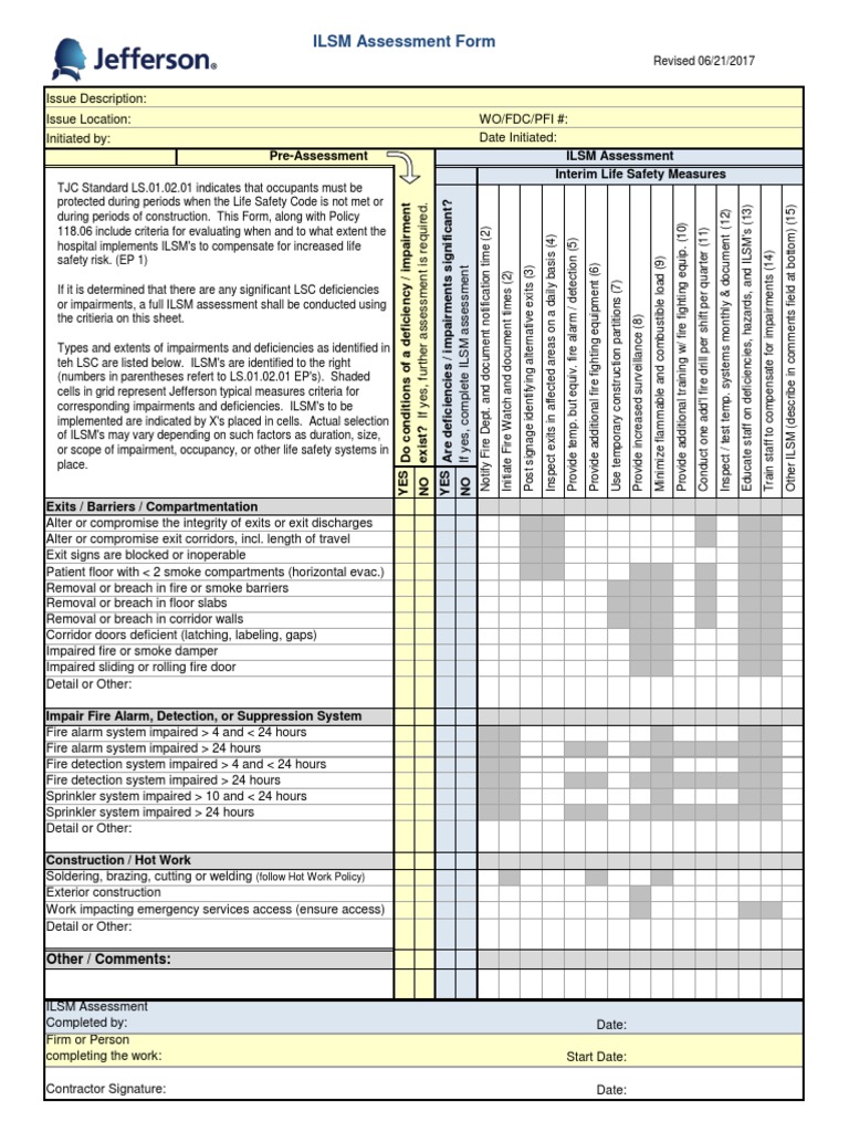 ILSM Assessment Form 6 21 2017 | PDF | Firefighting | Safety