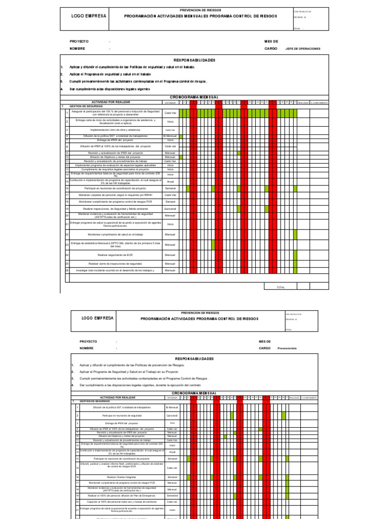 Modelo Programa Mensual de Actividades de Prevención Por Cargo | PDF ...
