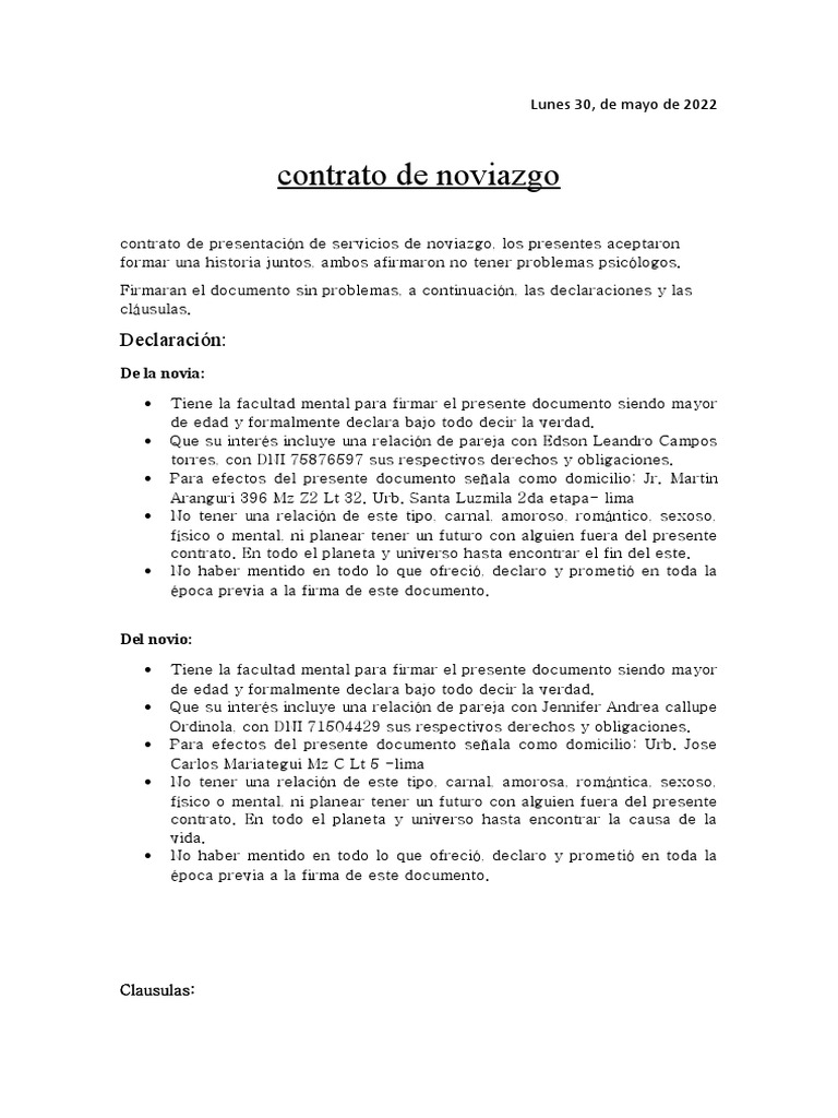 Contrato de Noviazgo: Términos y Cláusulas | PDF | Estilo de vida