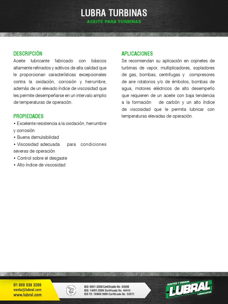 FT LUBRA-TURBINAS | PDF | Lubricante | Petróleo
