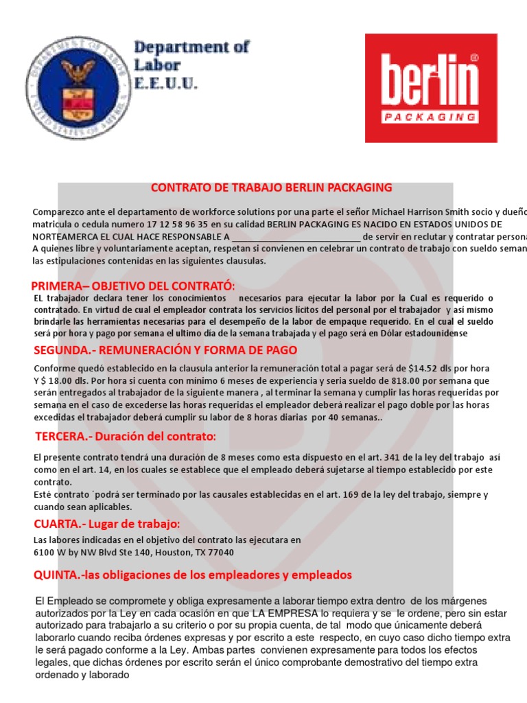 Contrato de Trabajo en Berlin Packaging | PDF | Business