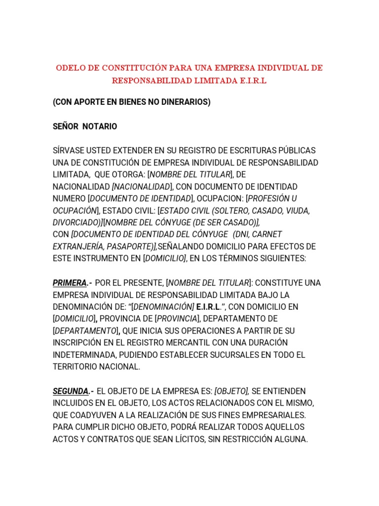 Modelo de Constitución para Una Eirl | PDF | Business | Contabilidad