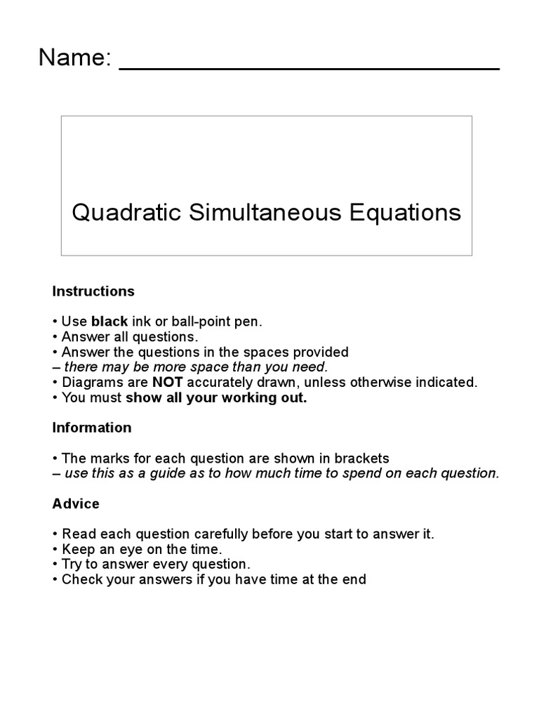 Quadratic Simultaneous Equations | PDF | Equations | Mathematics