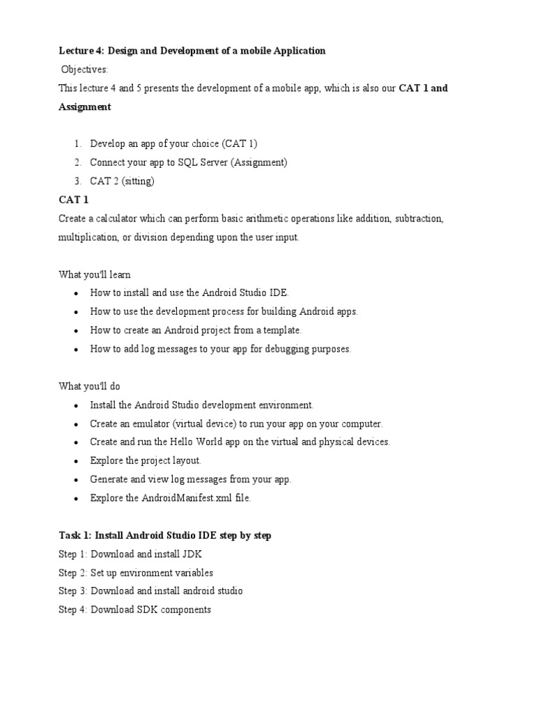 Lecture 4 Mobile App Development Practicals | PDF | Android (Operating System) | Mobile App