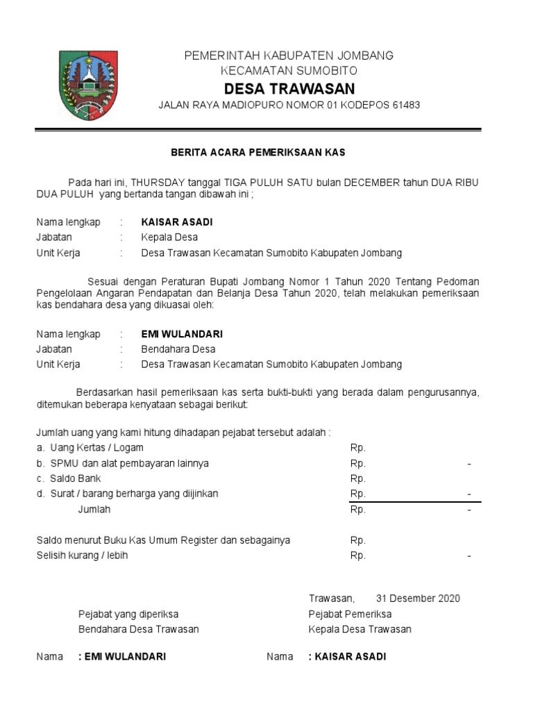 Bap Kas Tahun 2020 | PDF