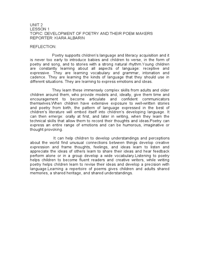 Unit 2 Lesson 1-2 Reflections | PDF | Poetry | Poets