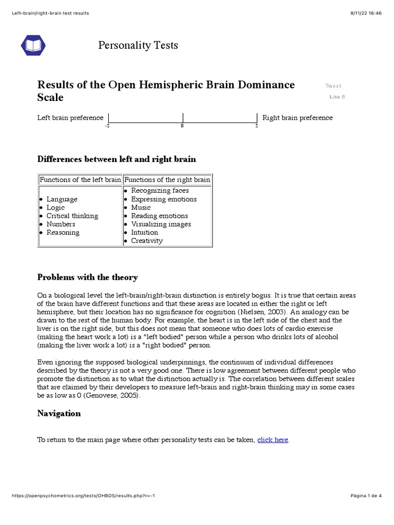 Left-Brain:right-Brain Test Results | PDF | Lateralization Of Brain ... Left-Brain:right-Brain Test Results | PDF | Lateralization Of Brain ...
