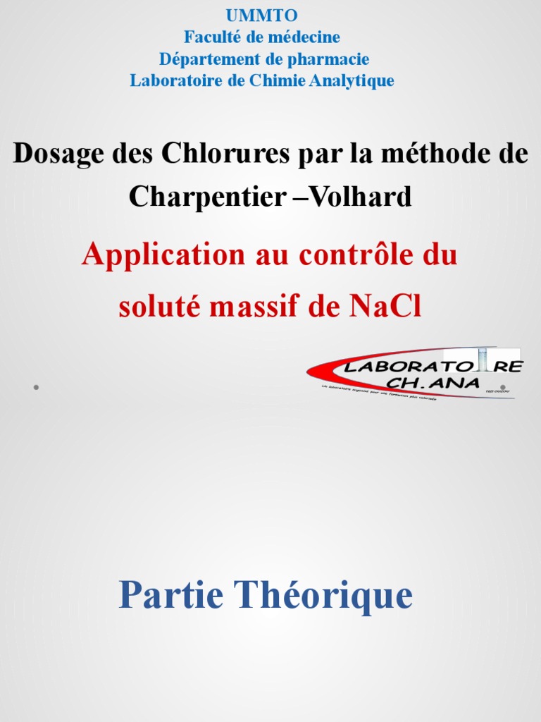 Dosage Des Chlorures Par La Méthode de Charpentier - Volhard ...