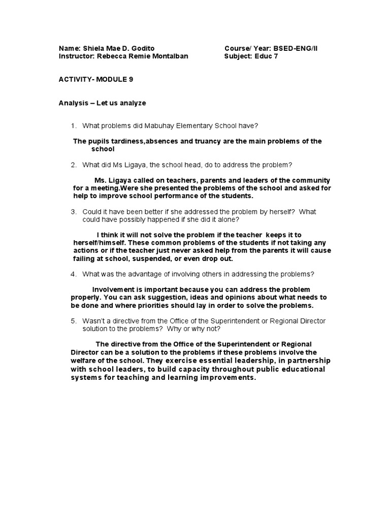 Activity For Module 9 | PDF | Teachers | Cognitive Science