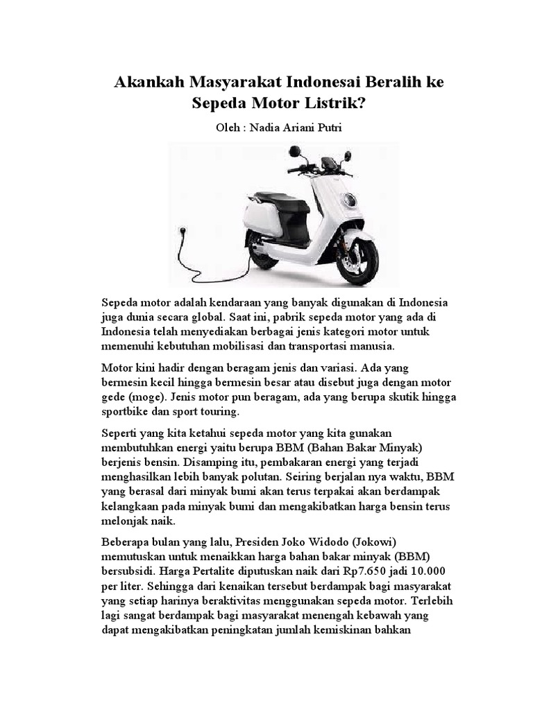 Akankah Masyarakat Indonesai Beralih Ke Sepeda Motor Listrik | PDF ...
