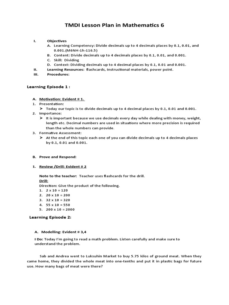 Divide Decimals Up To 4 Decimals Places by 0.1, 0.01, and 0.001. | PDF ...