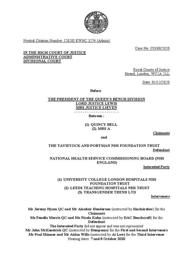 Bell V Tavistock Judgment | PDF | Informed Consent | Autism Spectrum