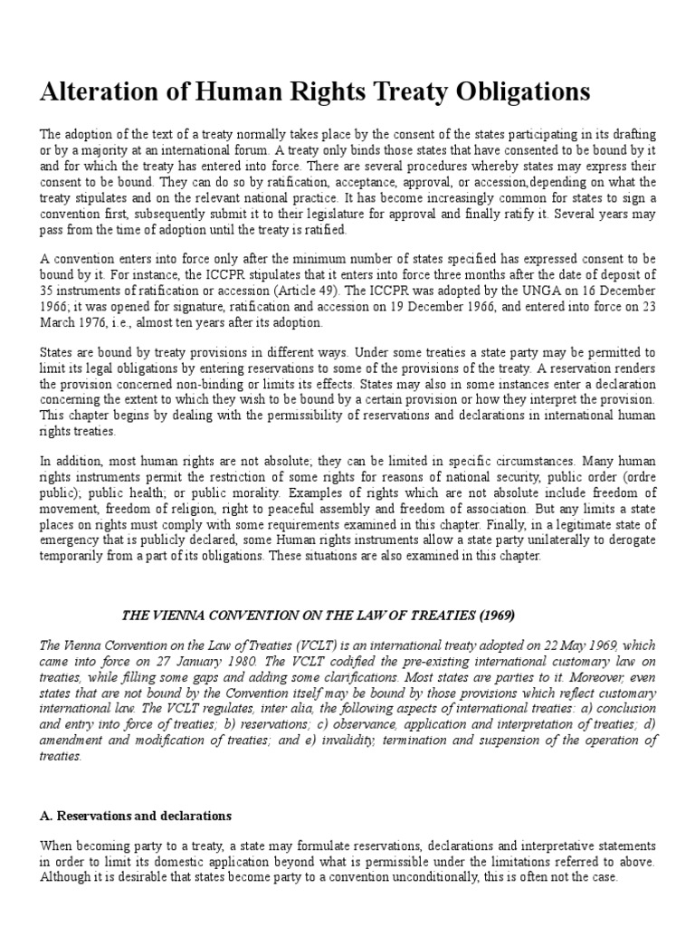 Alteration of Human Rights Treaty Obligations | PDF | Treaty | Ratification
