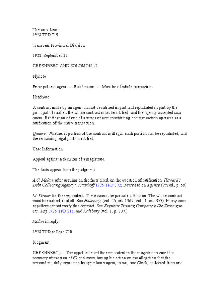 Theron V Leon | PDF | Ratification | Justice