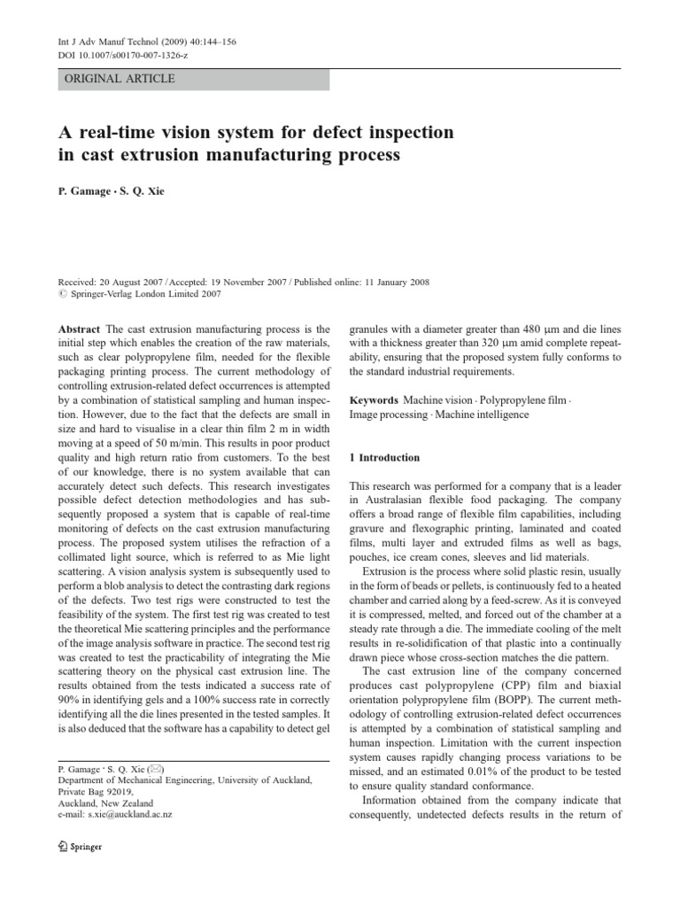 A Real-Time Vision System For Defect Inspection in Cast Extrusion ...