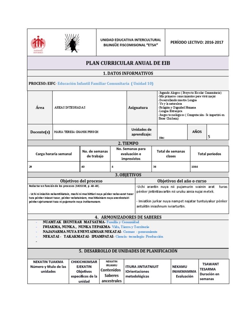 Planificacion Curricular EIB | PDF | Plan de estudios | Maestros