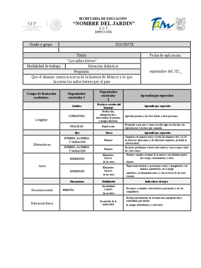 Niños Heroes PLAN | PDF | Aprendizaje
