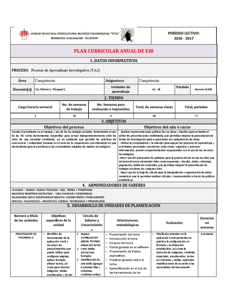 Planificacion Curricular 9no. | PDF | Microsoft PowerPoint | Microsoft Excel