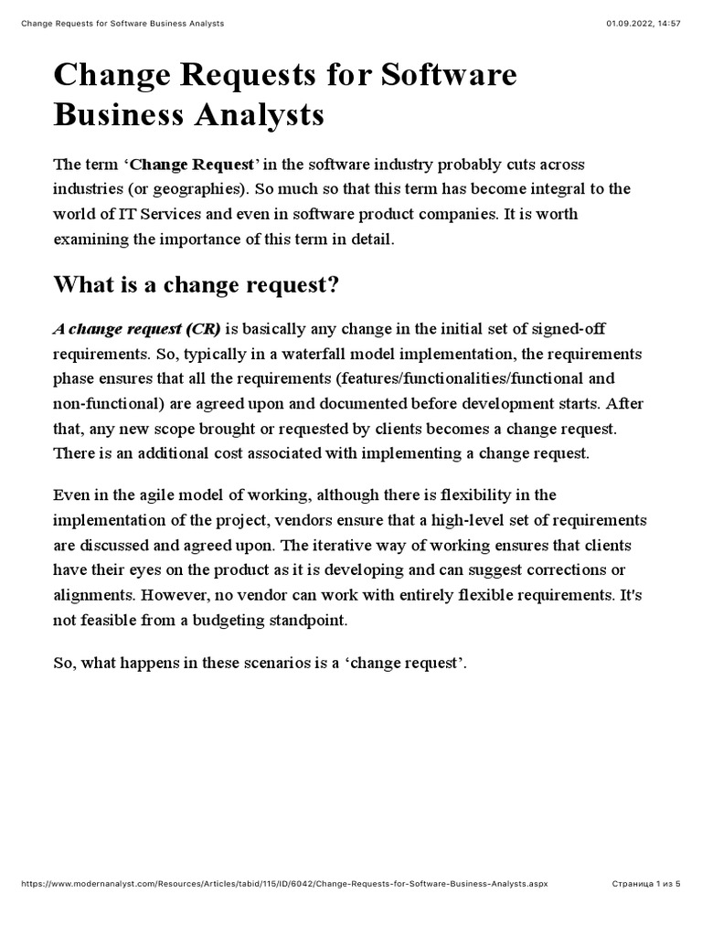 Change Requests For BA | Download Free PDF | Software Testing | Systems ...