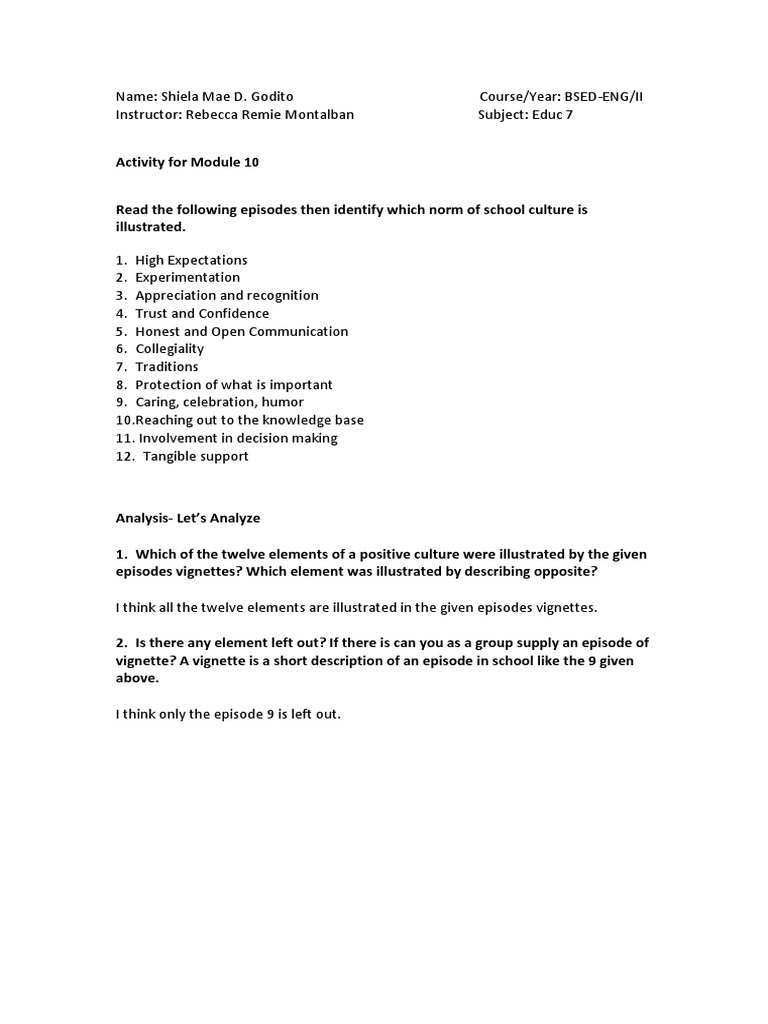 Activity For Module 10 | PDF | Teachers | Schools
