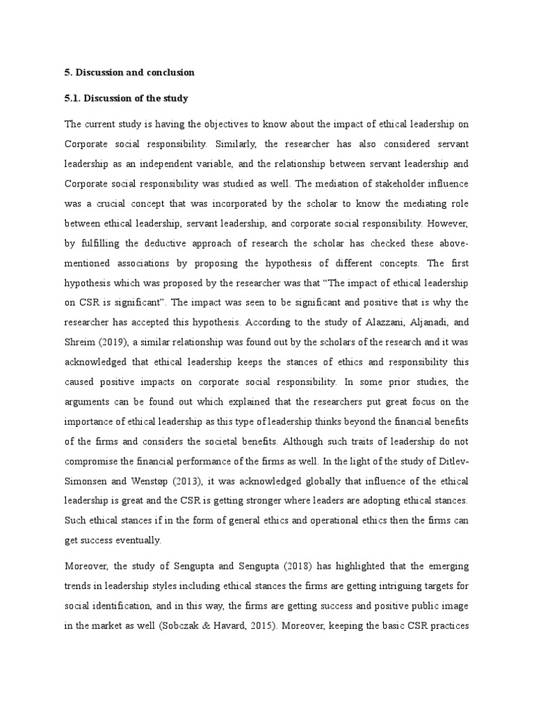 Discussion and Methodology Part ETHICAL LEAD AND CSR | PDF | Corporate ...