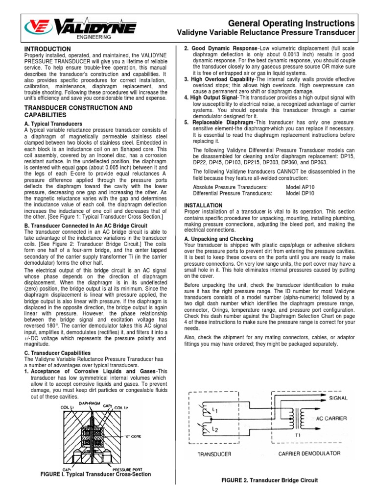 Validyne Variable Reluctance Transducer Guide | PDF | Pipe (Fluid ...