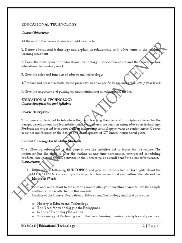 Module 6 - Educational Technology | PDF | Educational Technology | Learning