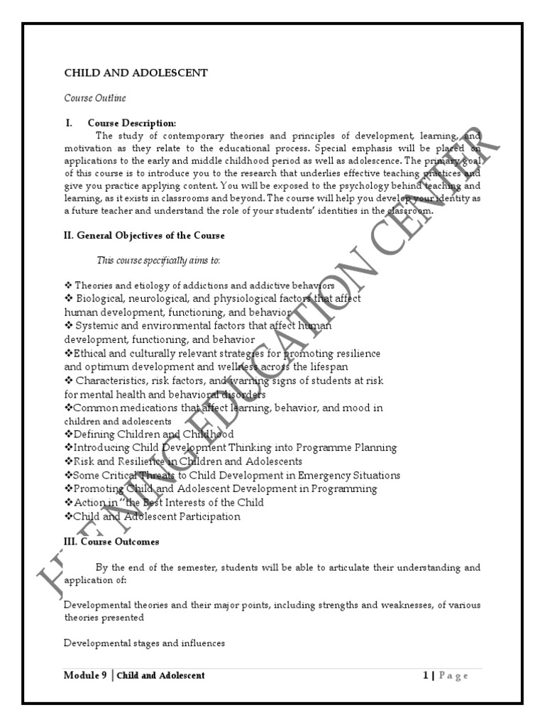 Module 9-Child and Adolescent | PDF | Adolescence | Psychological ...