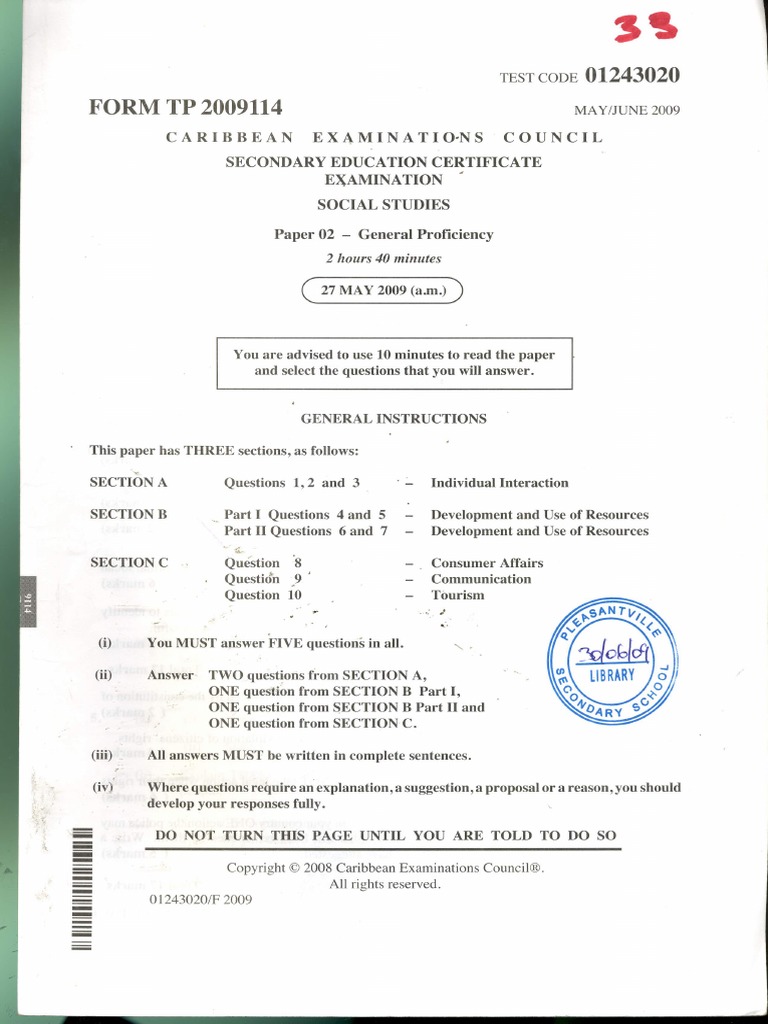 CXC Social Studies Past Paper, 2009 | PDF
