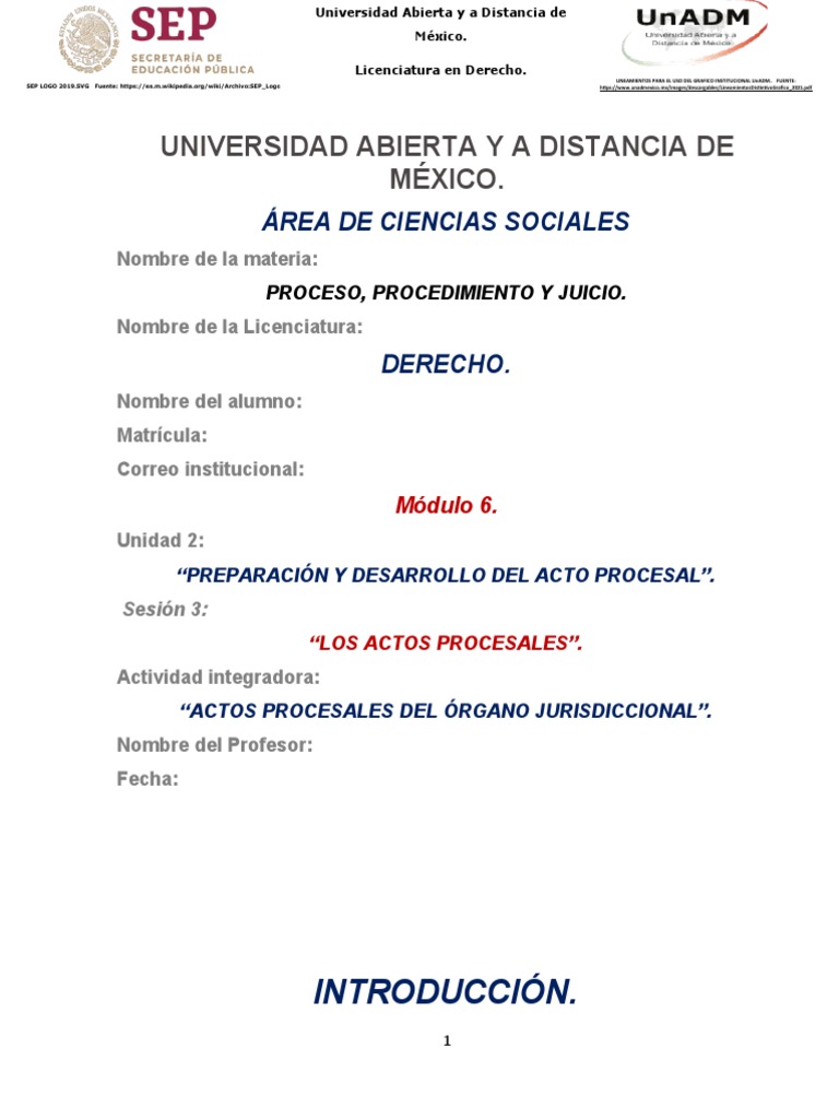 UNADM M6 - U2 - S3 - Act. 2. | PDF | Ley procesal | Jurisdicción