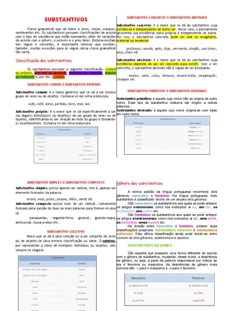 SUBSTANTIVOS | PDF | Substantivo | Gênero