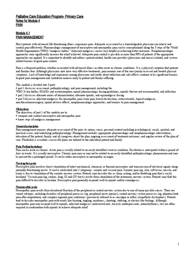 PCEP-PC Module 4 (Pain) Notes | PDF | Opioid | Analgesic