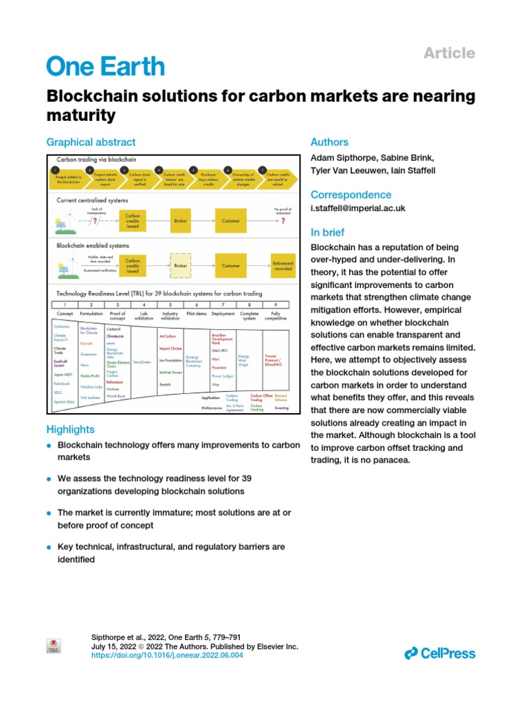 Blockchain Solutions For Carbon Markets Are Nearing Maturity | PDF | Carbon Offset | Climate ...