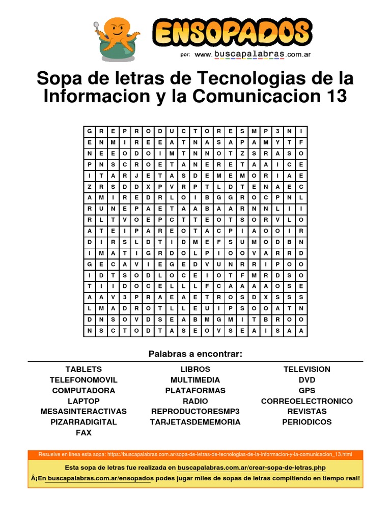 Sopa de Letras de Tecnologias de La Informacion y La Comunicacion - 13 ...