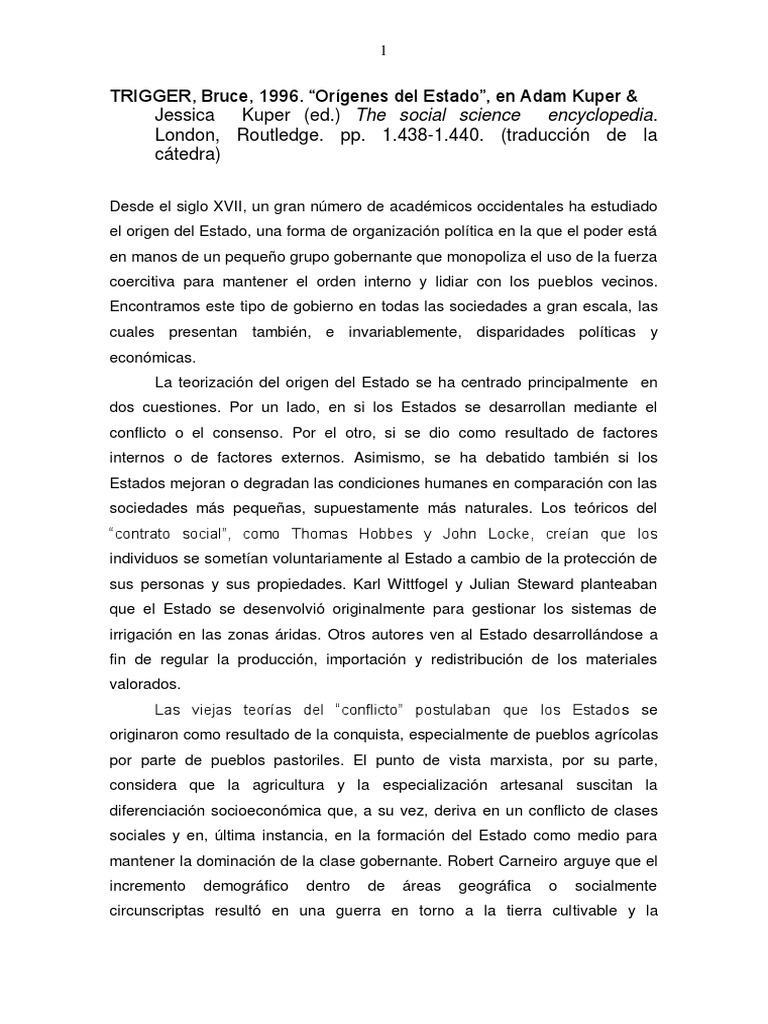 Trigger, Bruce, Orígenes Del Estado, Págs. 1.438-1.440 | PDF | Estado ...