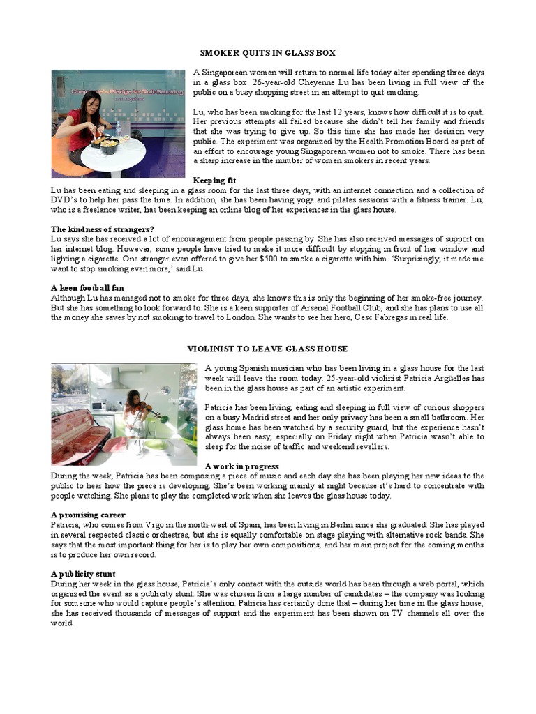 Reading Worksheet Glass Rooms | PDF | Smoking Cessation