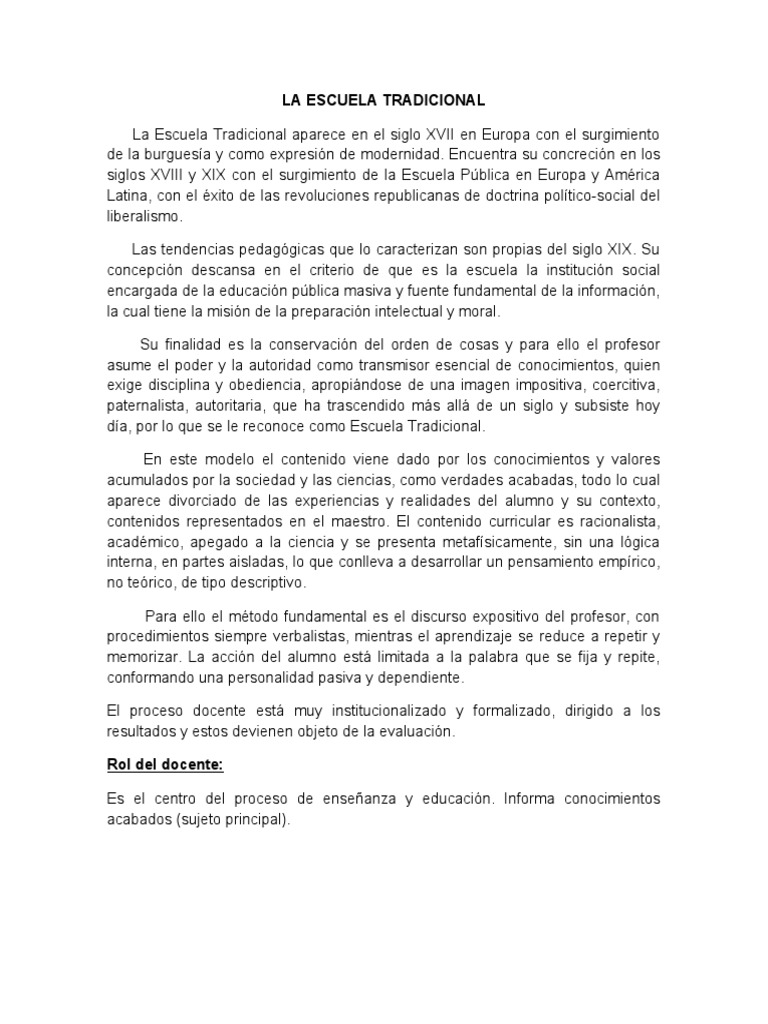 La Escuela Tradicional | PDF | Método de enseñanza | Aprendizaje