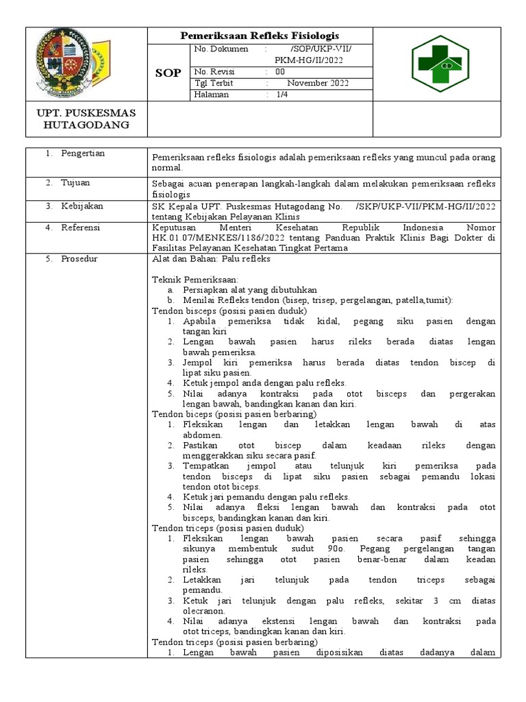 Prosedur Pemeriksaan Refleks Fisiologis | PDF