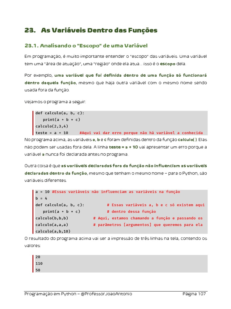 Python2020 Aula23 Variaveis Funcoes | PDF | Escopo (Ciência da ...